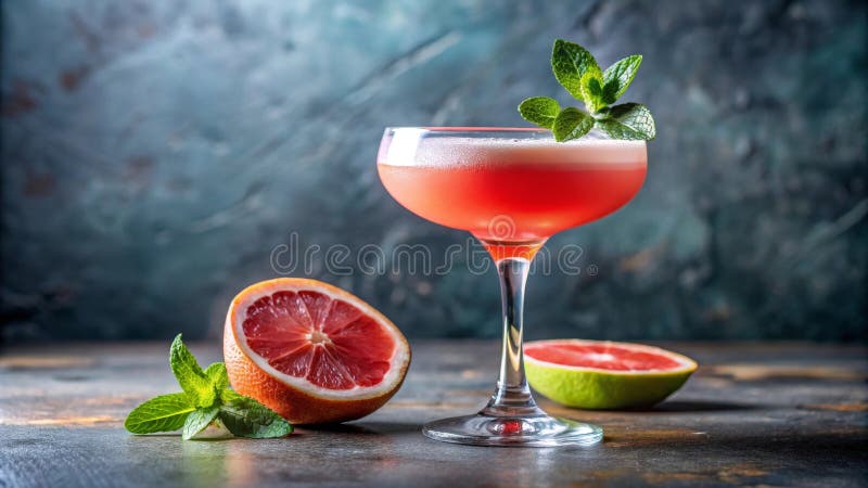 Refreshing Pink Cocktail with Grapefruit and Mint Garnish. Generative ...