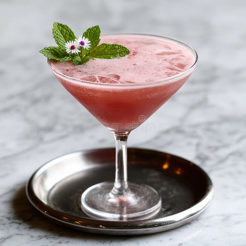 Refreshing Pink Cocktail with Mint Garnish Stock Illustration ...