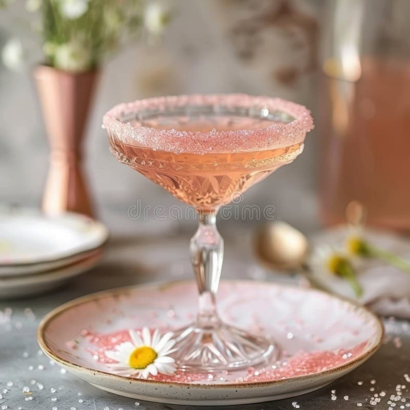 Refreshing Pink Cocktail with Sugar Rim and Daisy Flower Stock ...