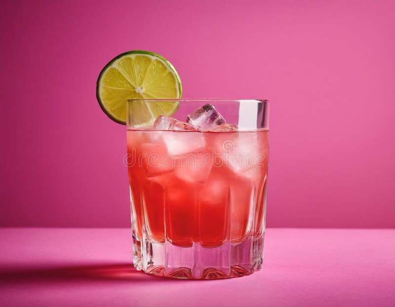 Refreshing Pink Drink with a Lime Slice on Top Stock Photo - Image of ...