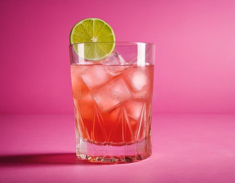 Refreshing Pink Drink with a Lime Slice on Top Stock Image - Image of ...