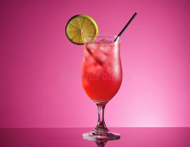 Refreshing Pink Drink with a Lime Slice on Top Stock Photo - Image of ...