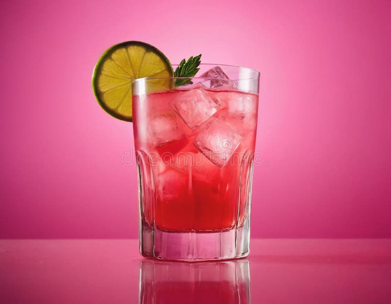 Refreshing Pink Drink with a Lime Slice on Top Stock Illustration ...