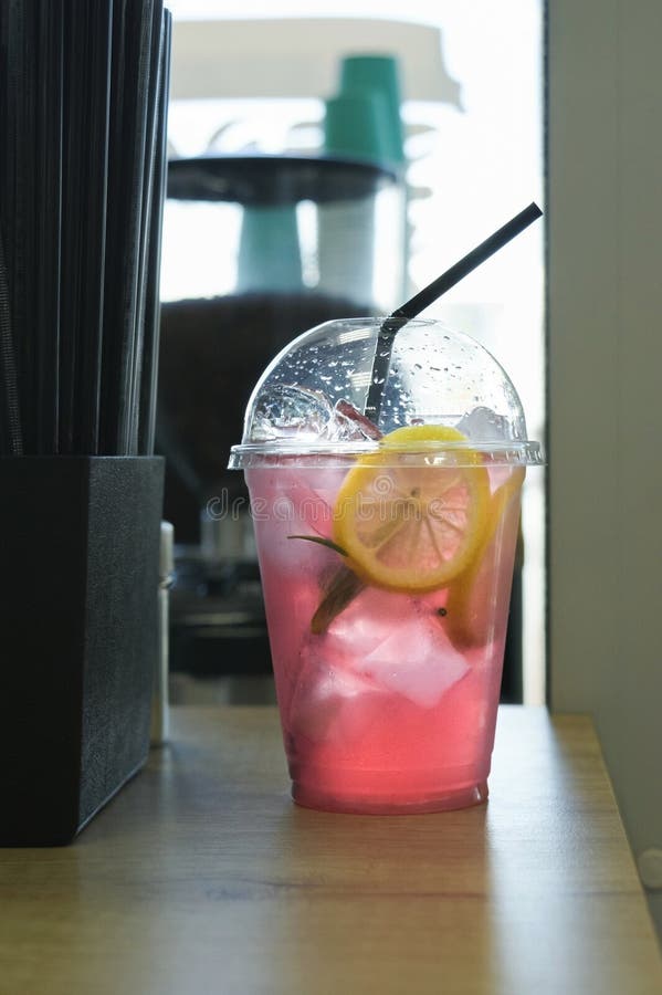 Refreshing Pink Lemon Drink Lemonade in Clear Plastic Glass in C Stock ...