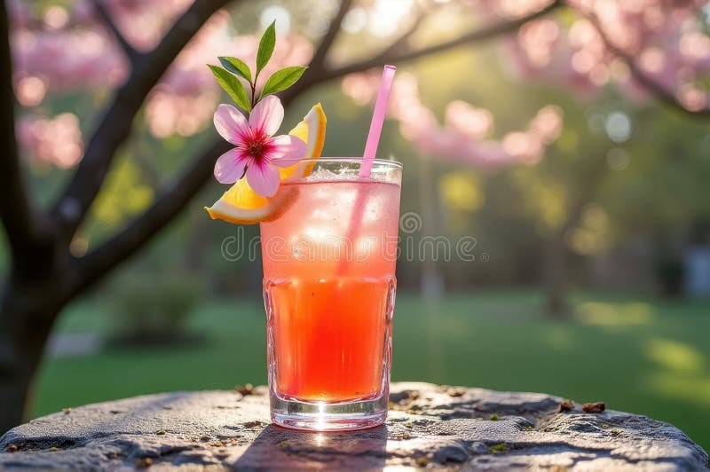 Refreshing Pink Lemonade Flower Garnish Outdoors Sunny Garden Stock ...