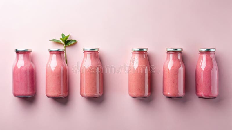 Refreshing Pink Smoothie Bottles Arranged on a Pastel Background ...