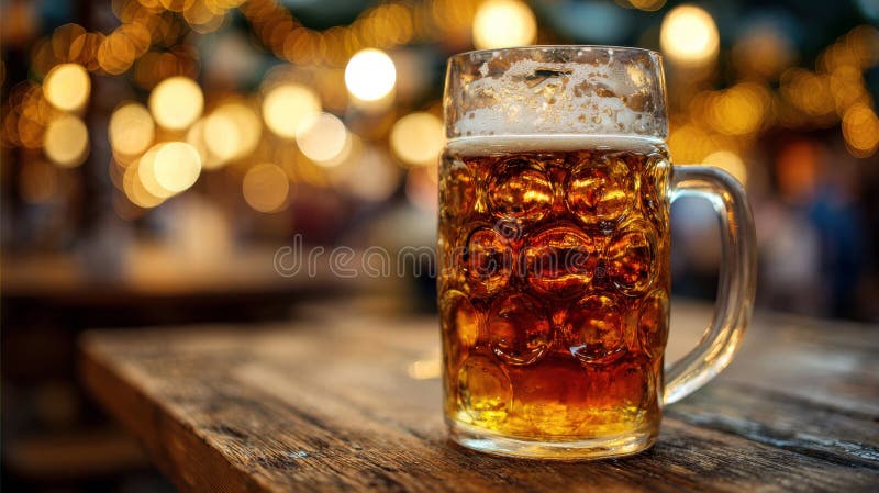 A Refreshing Pint of Beer on a Wooden Table at a Pub Stock Image ...
