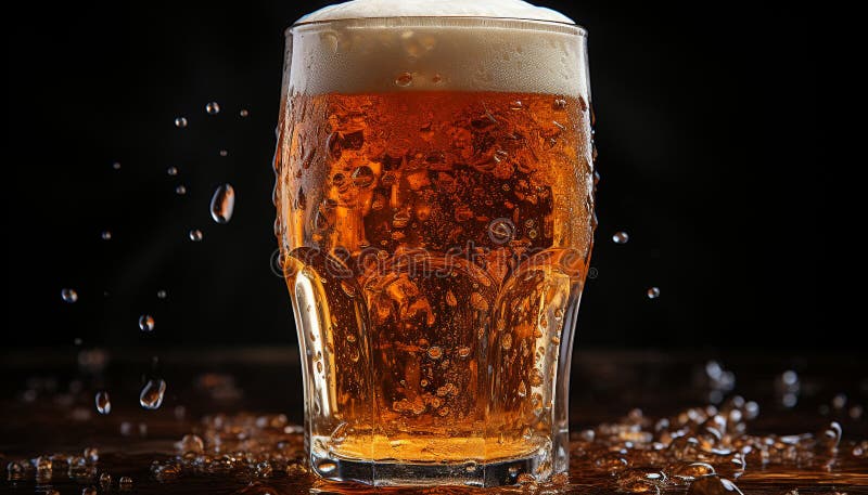 A Refreshing Pint of Frothy Beer on a Dark Table Generated by AI Stock ...