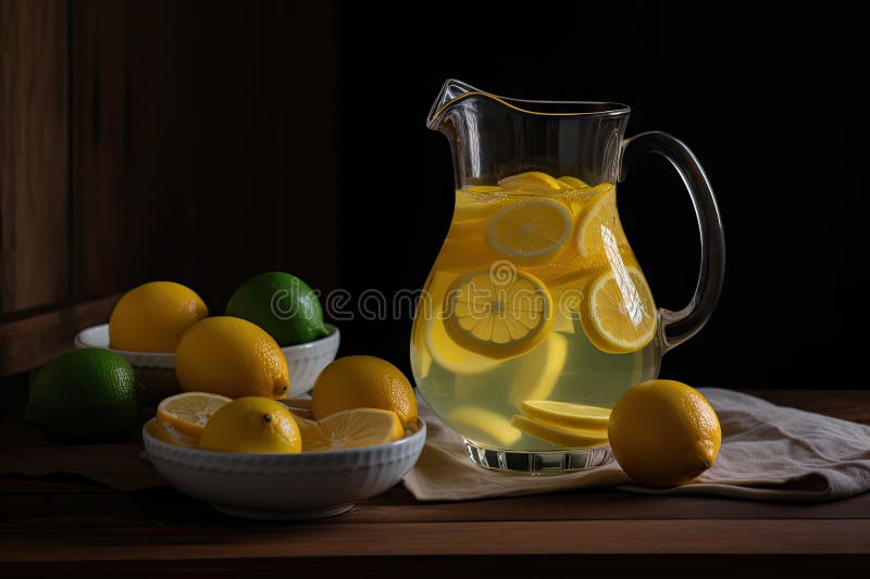 Refreshing Pitcher of Freshly Squeezed Lemon Water with Slices of Fruit ...