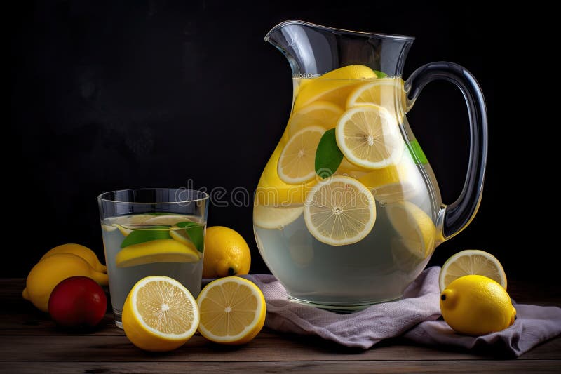 Refreshing Pitcher of Freshly Squeezed Lemon Water with Slices of Fruit ...