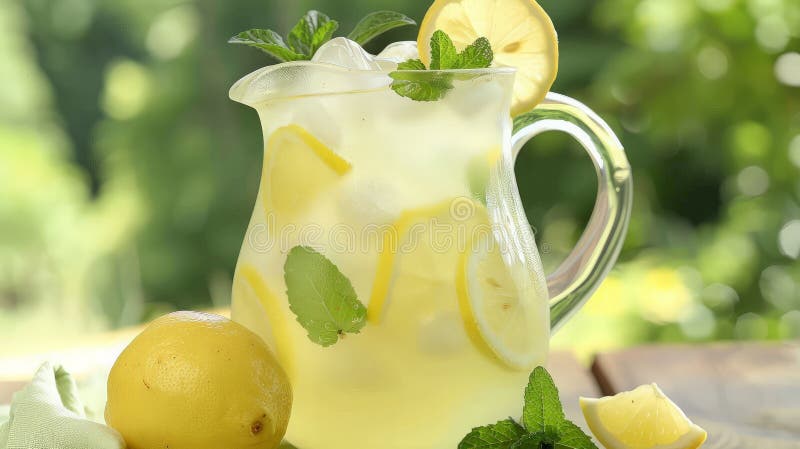 Refreshing Pitcher of Lemonade on a Wooden Table. Stock Photo - Image ...