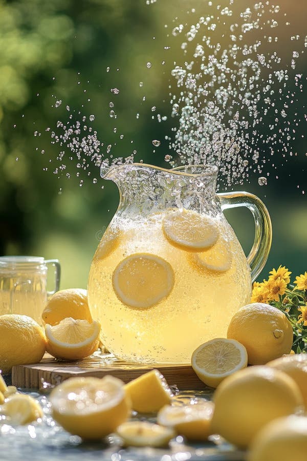 Refreshing Pitcher of Lemonade on a Wooden Table. Stock Photo - Image ...