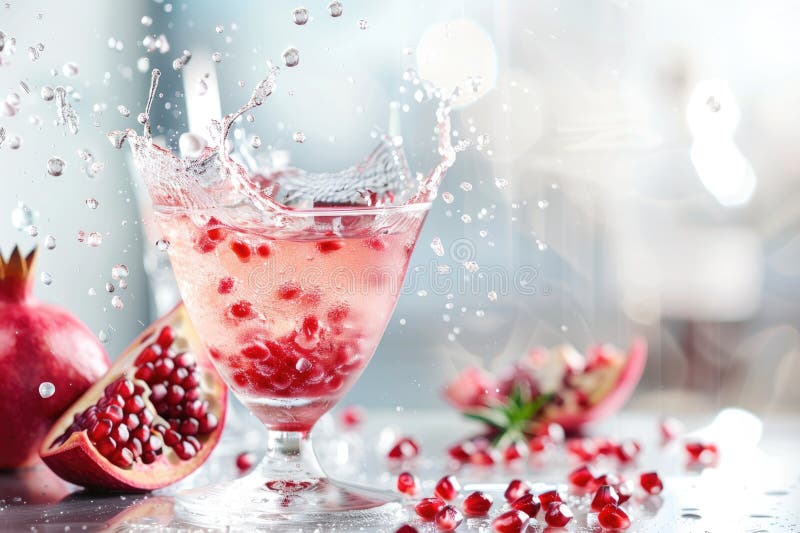 Refreshing Pomegranate Cocktail Splash on Shiny Surface Stock Photo ...