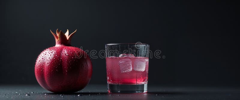 Refreshing Pomegranate Drink with Whole Fruit on Display in Dark ...