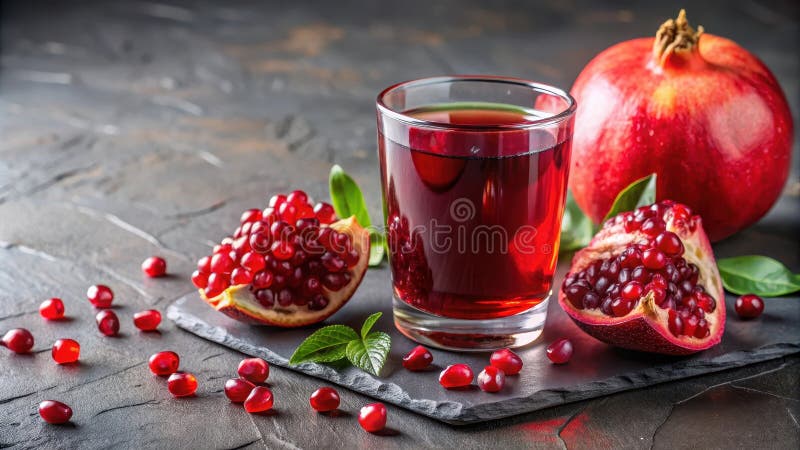 Refreshing Pomegranate Juice with Seeds and Fruit Segments on Dark Surface. Generative AI Stock ...