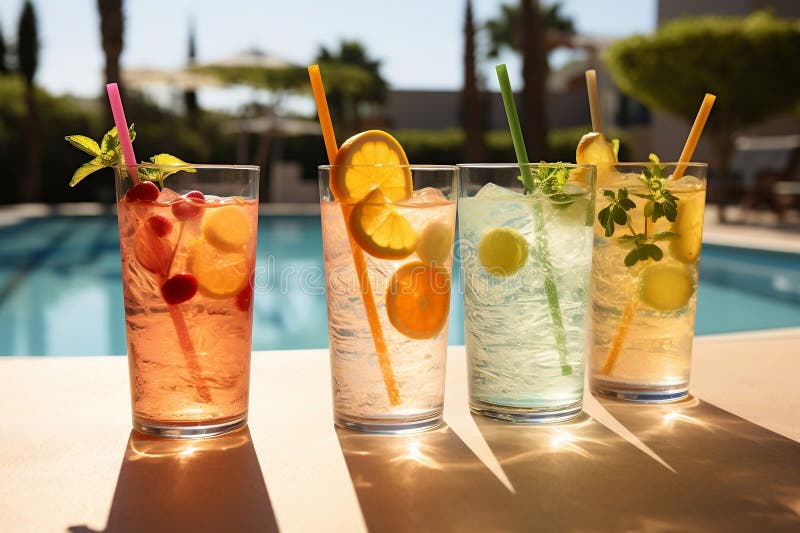 Refreshing Poolside Drinks. a Collection of Four Stock Illustration ...