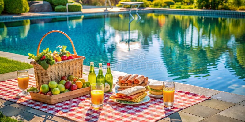 Refreshing Poolside Picnic with Fresh Fruit, Sandwiches, and Juice ...