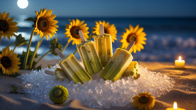 Refreshing Summer Popsicles on the Beach at Night Stock Illustration ...