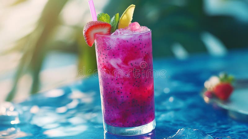 Refreshing Purple Dragon Fruit Cocktail by Pool Stock Illustration ...