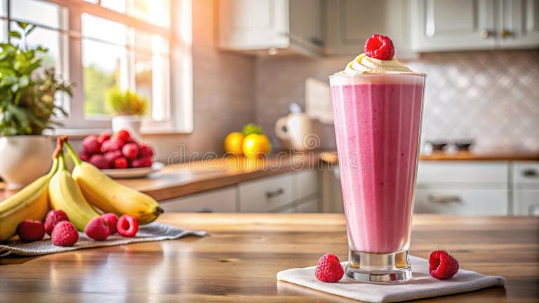 Refreshing Raspberry Banana Smoothie in a Kitchen Setting. Generative AI Stock Illustration ...