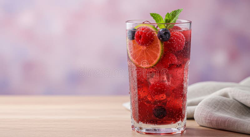 Refreshing Raspberry Blueberry Lime Cocktail with Mint Stock ...