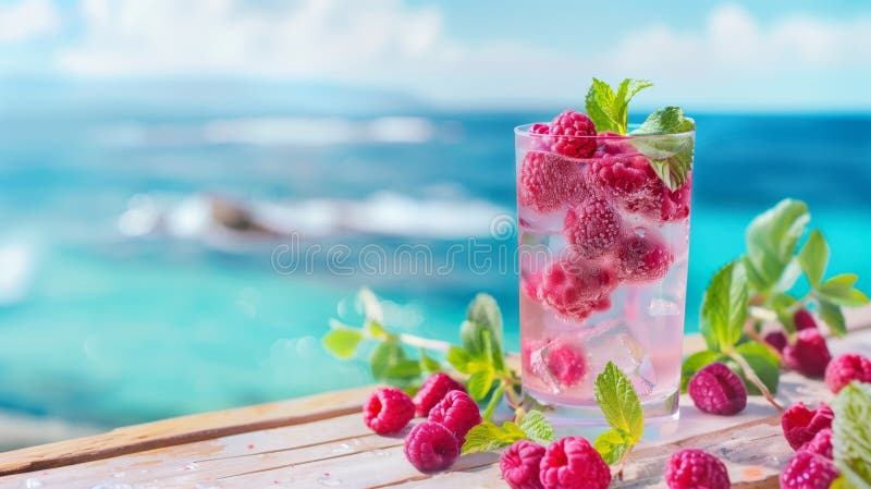 A Refreshing Raspberry Cocktail with Mint Leaves, Served on a Sunny ...