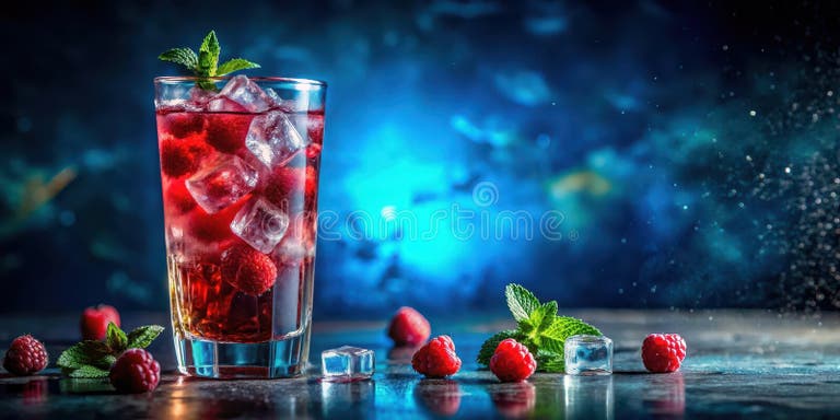 Refreshing Raspberry Ice Cubes in a Tall Glass. Generative AI Stock ...