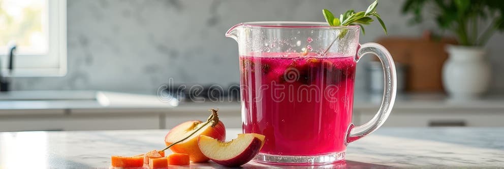 Refreshing Raspberry Lemonade in a Glass Pitcher on Sunny Kitchen ...