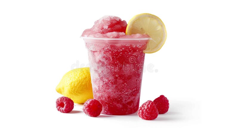 A Refreshing Raspberry Lemonade Slush with a Lemon Slice Stock ...