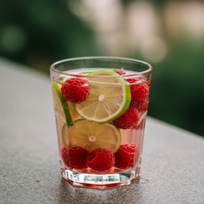 Refreshing Raspberry and Lime Infused Water in Glass Stock Illustration ...