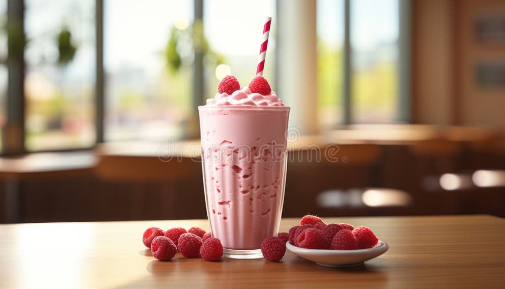 Refreshing Raspberry Milkshake in Clear Glass on Pristine White Kitchen ...