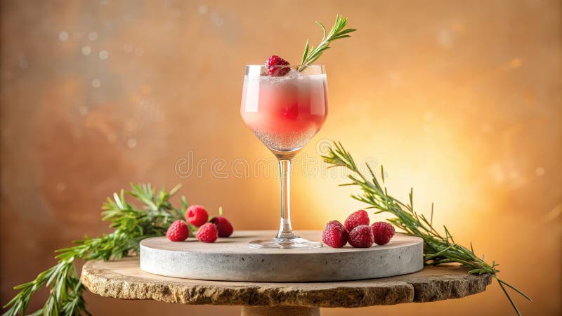 Refreshing Raspberry Rosemary Beverage in Elegant Glassware on Rustic ...