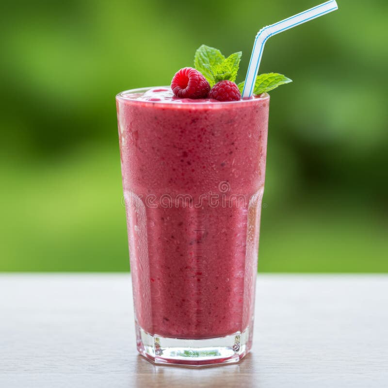 Refreshing Raspberry Smoothie in a Glass with Mint Stock Illustration - Illustration of straw ...