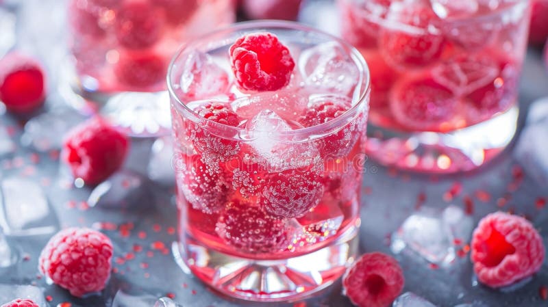 Refreshing Raspberry Soda Drinks in Sparkling Glassware Stock ...