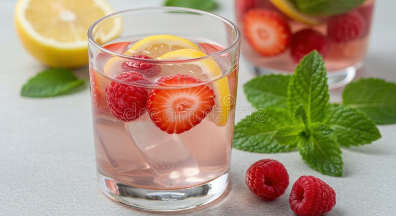 Refreshing Raspberry Strawberry Lemon Infused Water Stock Illustration ...