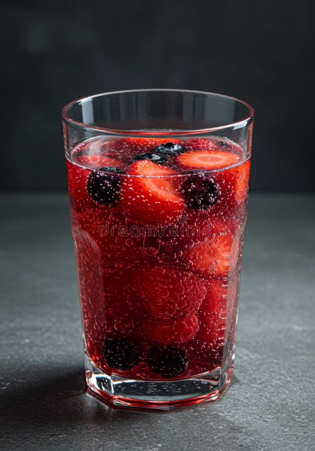 Refreshing Red Berry Drink in Glass Stock Illustration - Illustration ...
