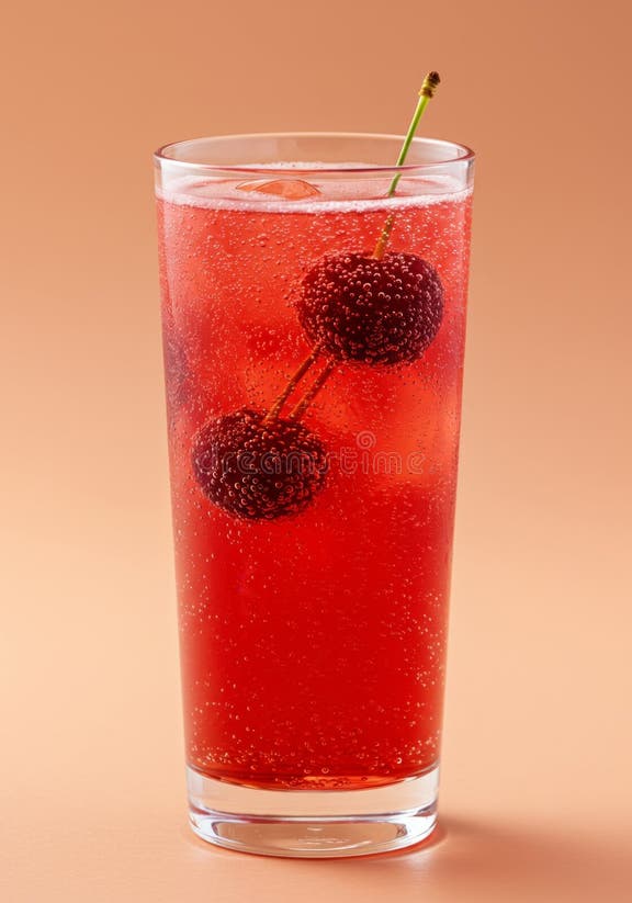 Refreshing Red Cherry Cocktail in Tall Glass Stock Illustration ...