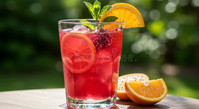 Refreshing Red Citrus Cocktail with Mint and Ice Stock Illustration ...