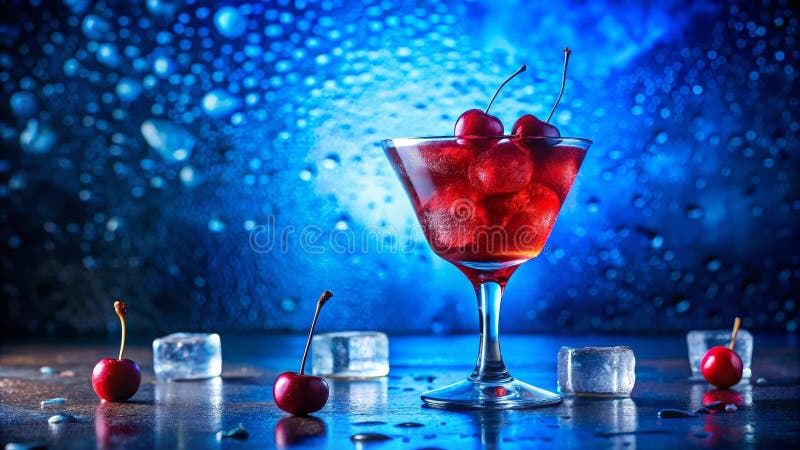 Refreshing Red Cocktail with Cherries and Ice Cubes on a Dark ...