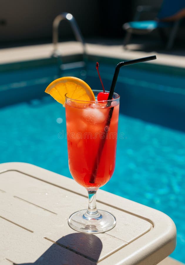Refreshing Red Cocktail by Poolside Stock Illustration - Illustration ...