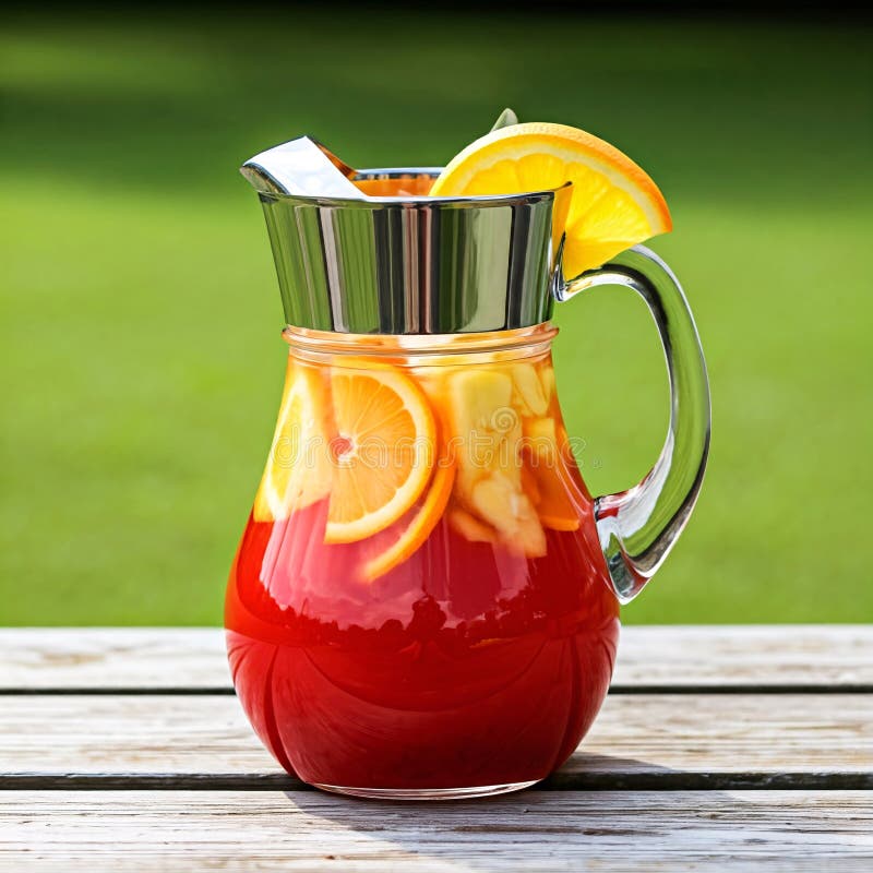 Refreshing Red Drink in a Glass Pitcher with Fruit Slices Stock ...