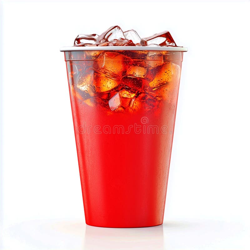 A Refreshing Red Drink with Ice Cubes in a Clear Plastic Cup Isolated ...