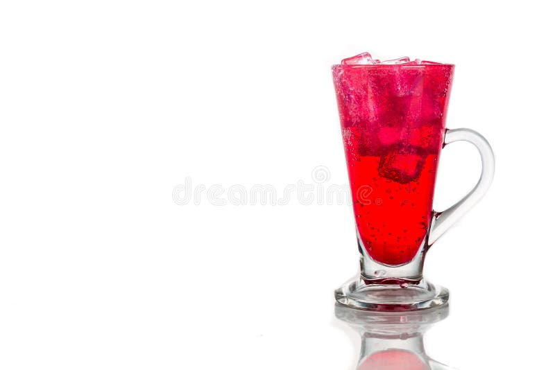Refreshing Red Fizzy Soft Drink with Ice in Transparent Glass Stock ...
