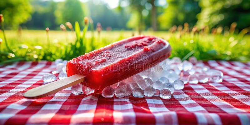 Refreshing Red Fruit Ice Pop on a Picnic Blanket. Generative AI Stock ...
