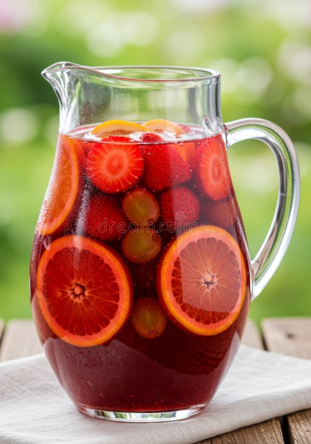 Refreshing Red Fruit Sangria in Glass Pitcher Stock Illustration ...