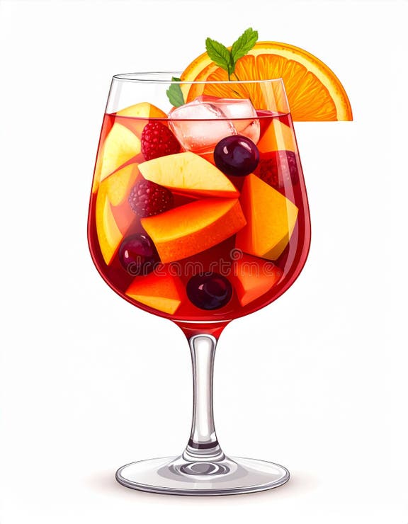 Refreshing Red Fruit Sangria in Wine Glass Stock Illustration ...