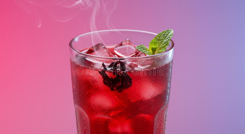 Refreshing Red Iced Tea with Mint in Glass Stock Illustration ...