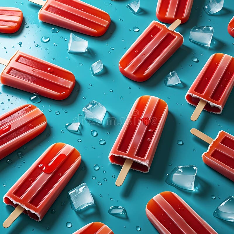 Refreshing Red Popsicles with Ice Cubes on a Vibrant Blue Background ...