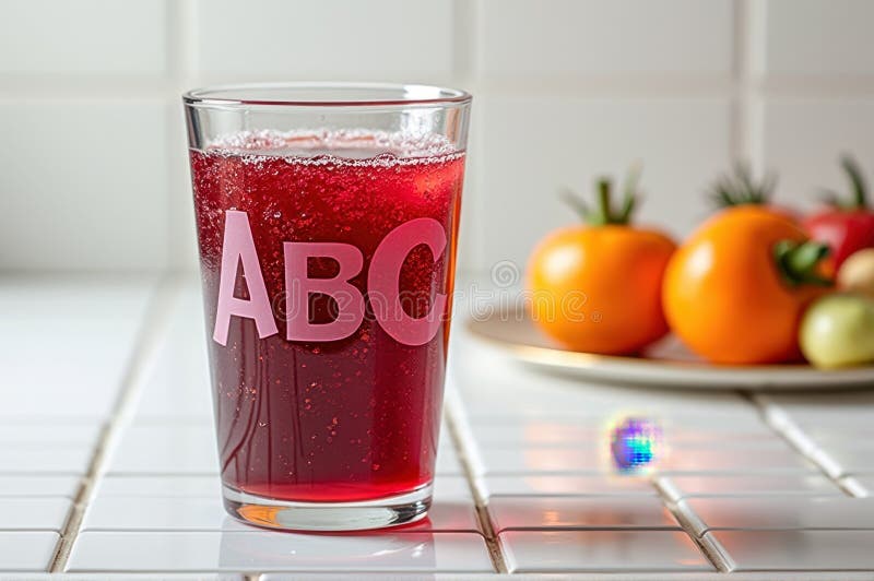 Refreshing Red Soda in Glass on White Tiled Kitchen Counter with Fresh ...