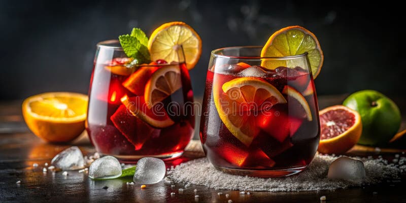 Refreshing Red Wine Punch with Citrus and Ice. Generative AI Stock ...